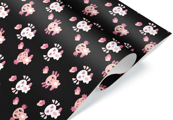 Cute Axolotl Black Pink Wrapping Paper Roll Gift Wrap Sheet - Etsy