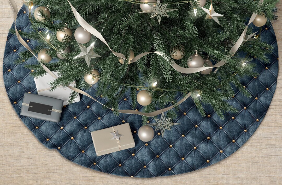 Elegant Flat Christmas Tree Skirt, Blue Holiday Decoration, Xmas Home ...