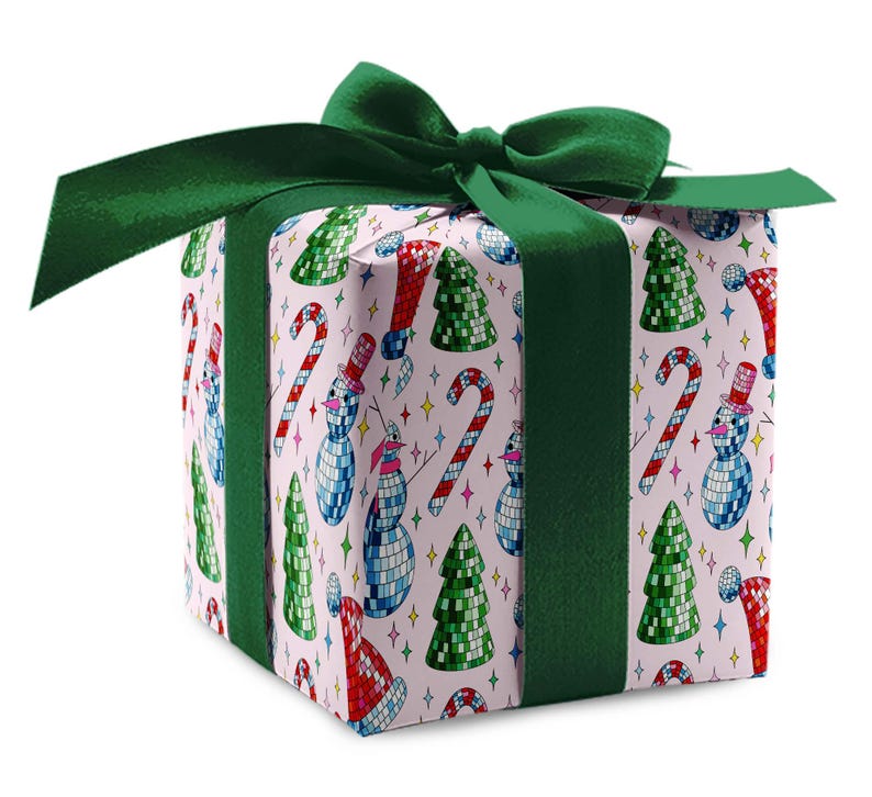 Fun Mirrored Disco Theme Xmas Gift Wrap, Disco Ball Snowman and Candy ...