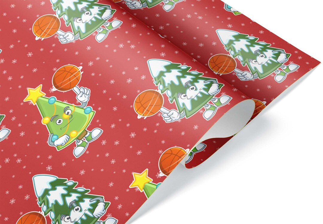 Cartoon Christmas Tree Wrapping Paper, Bball Xmas Gift Wrap , for ...