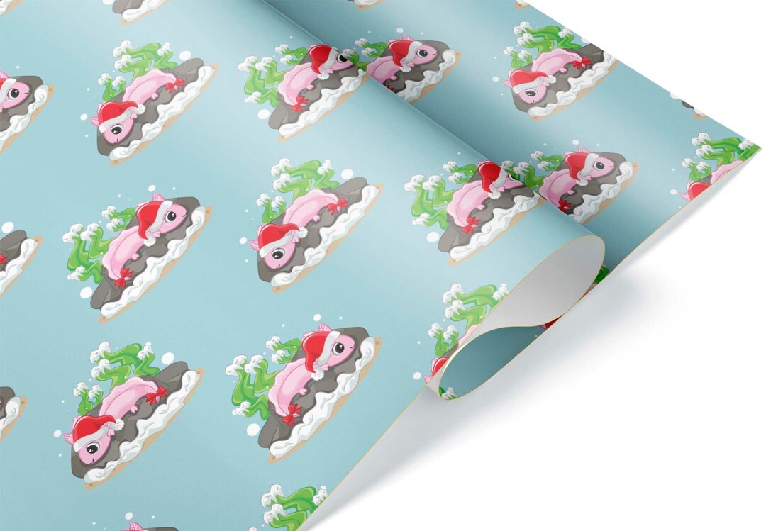 Cute Axolotl Christmas Wrapping Paper Green Gift Wrap Present Christmas ...