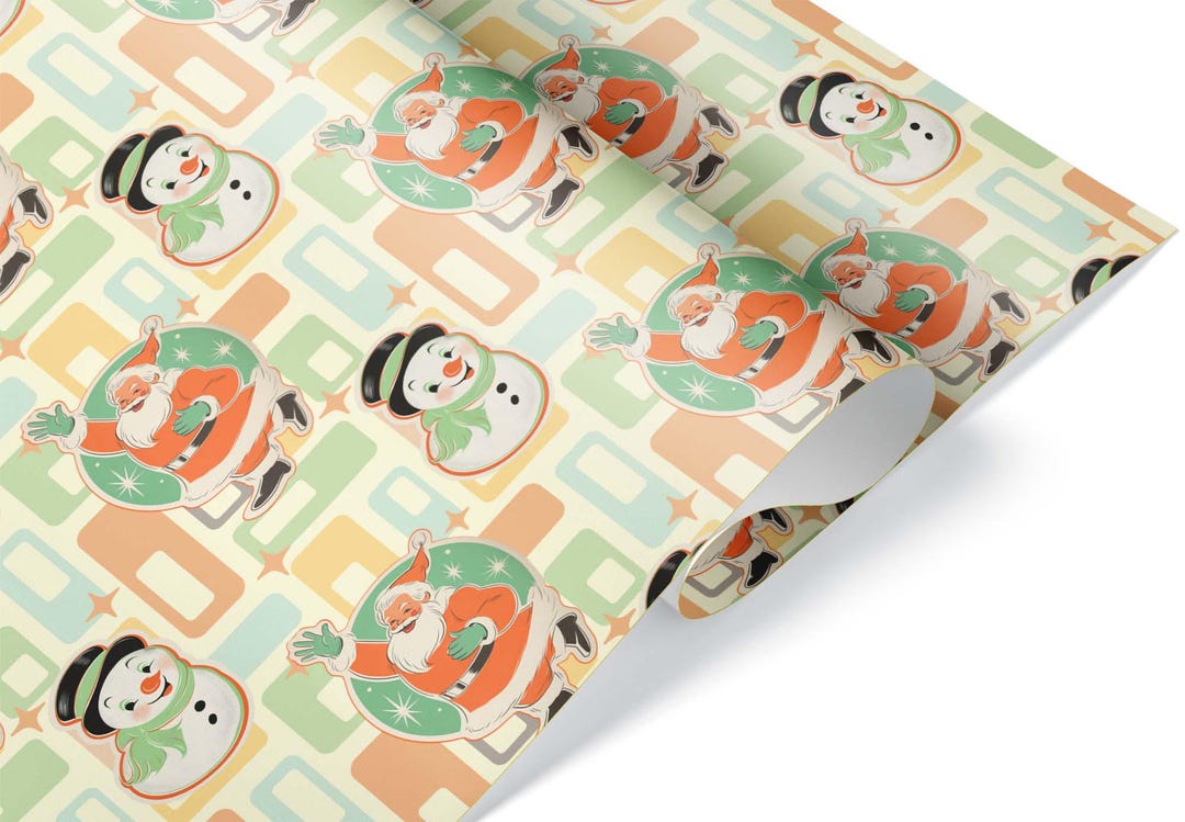 1950s Mid Century Santa Gift Wrap, Vintage Christmas Wrapping Paper ...