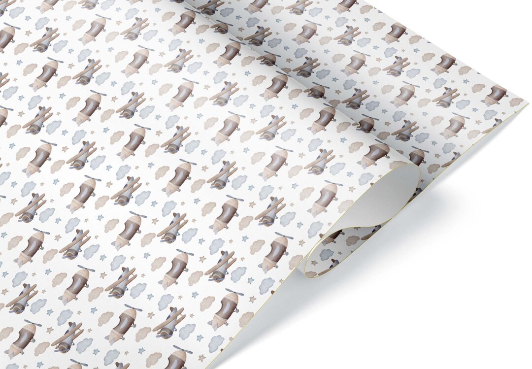 Cute Retro Airplane Wrapping Paper, Flight Pilot Nursery Decor Thick ...
