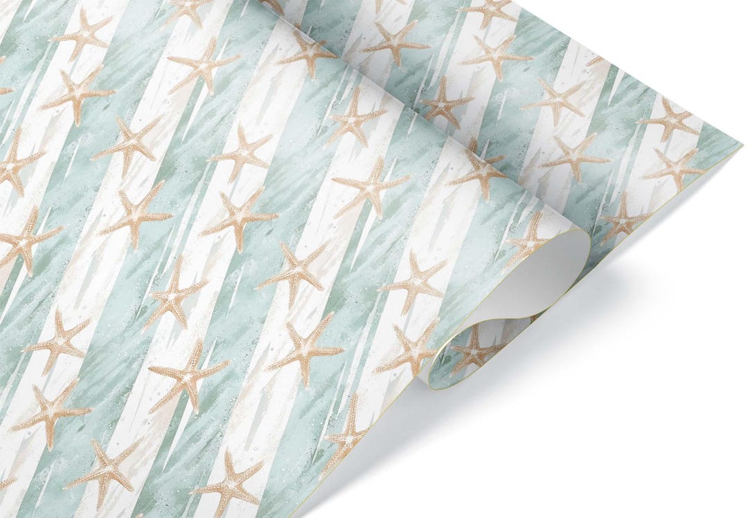 Starfish Christmas Wrapping Paper, Coastal Ocean Xmas Gift Wrap, Beach ...