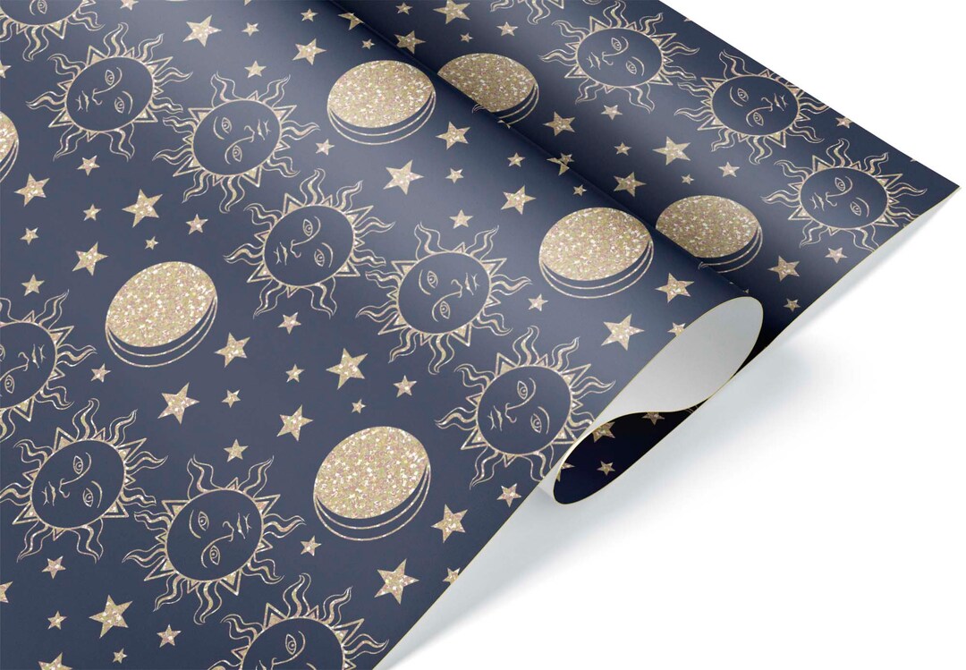 Celestial Winter Solstice Gift Wrap, Faux Glitter Wrapping Paper Roll ...