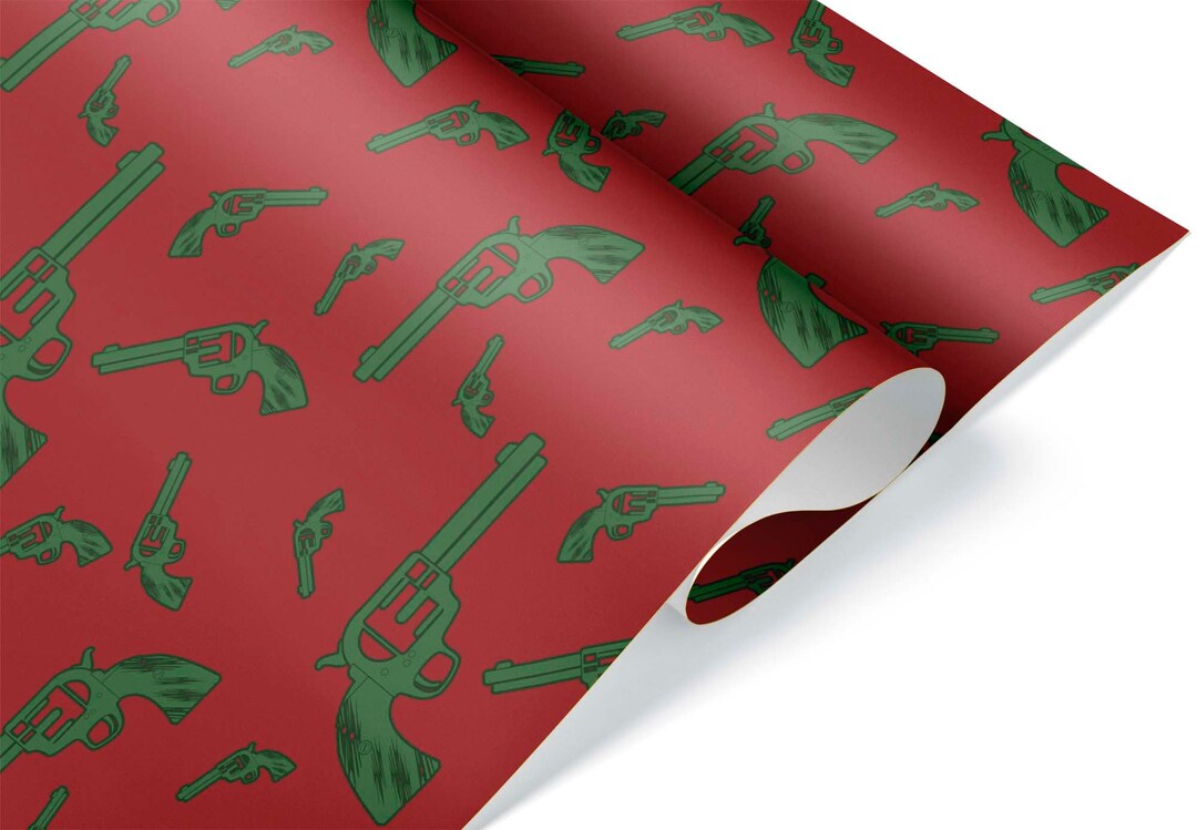 Cute Green Revolver Western Gift Wrap, Thick Wrapping Paper Roll Sheet ...