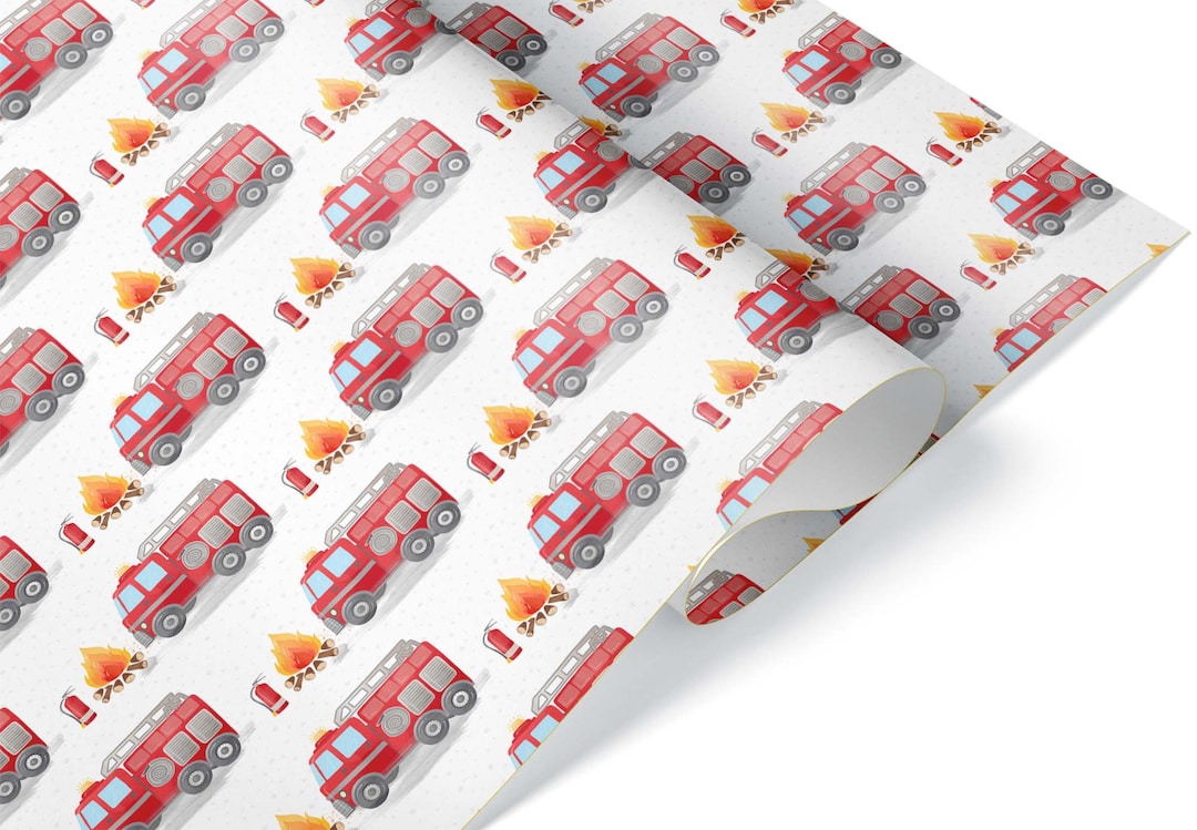 Fun Fire Engine Gift Wrap Thick Wrapping Paper Firefighter Fireman ...