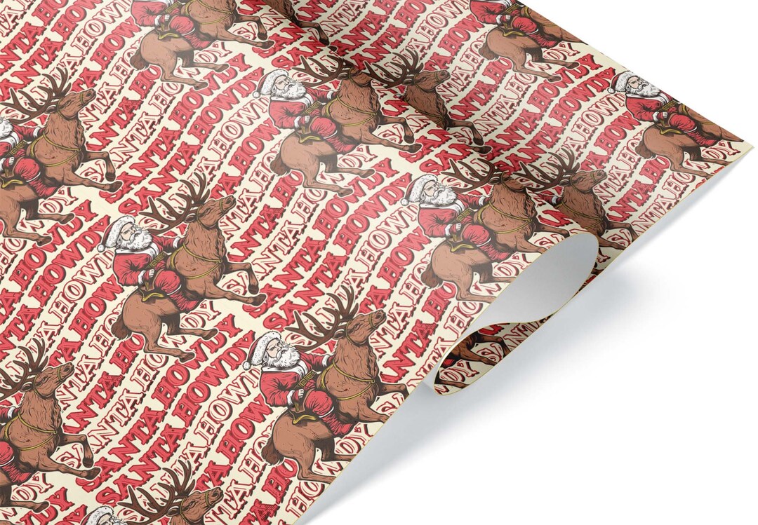 Cool Cowboy Santa Claus Christmas Wrapping Paper, Rodeo Theme Holiday ...