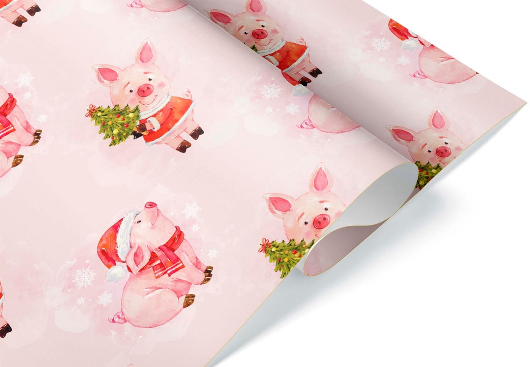 Cute Watercolor Pig Gift Wrap, Farm Animal Christmas Wrapping Paper ...
