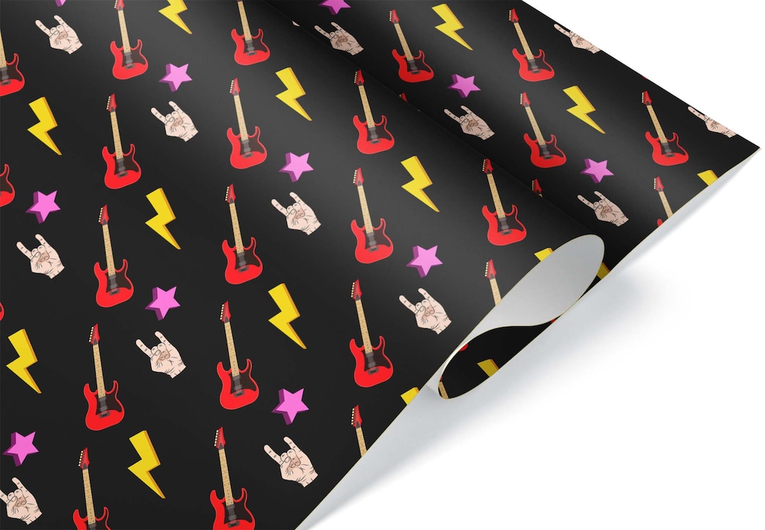 Retro Rock N Roll Gift Wrap, Thick Wrapping Paper, Music Rocker Theme ...