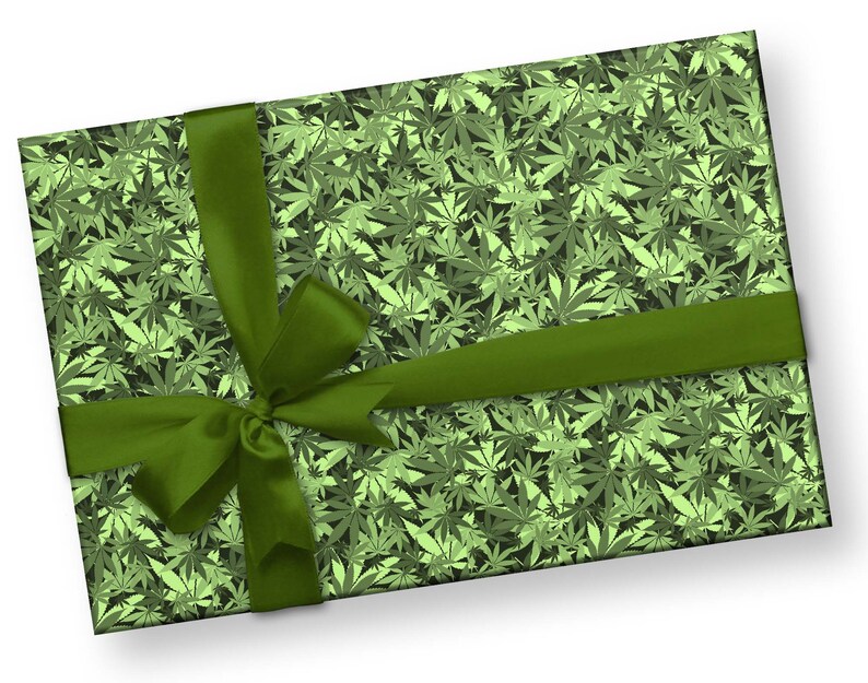 Green Marijuana Leaf Cannabis Wrapping Paper Roll Dope Dispensary Gift ...