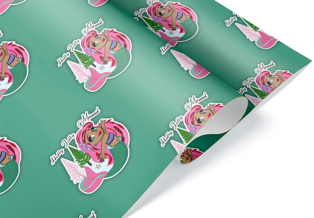 Holly Jolly Mermaid African American Gift Wrap Christmas - Etsy
