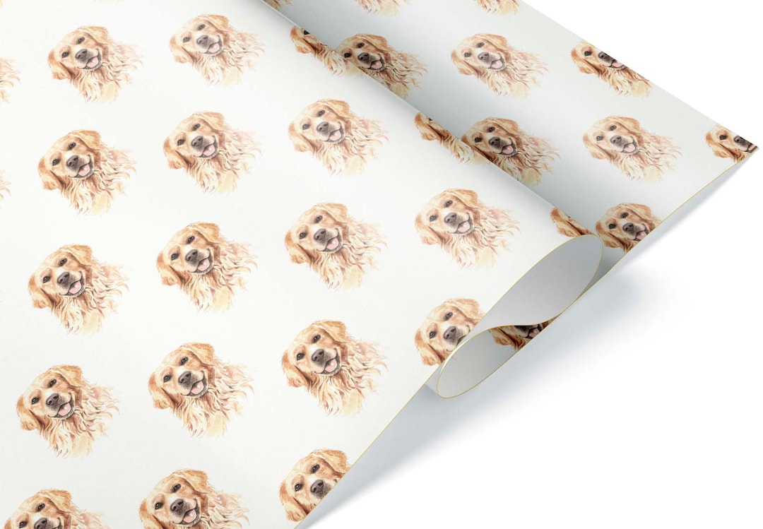 Cute Golden Retriever Wrapping Paper Watercolor Premium Gift Wrap ...