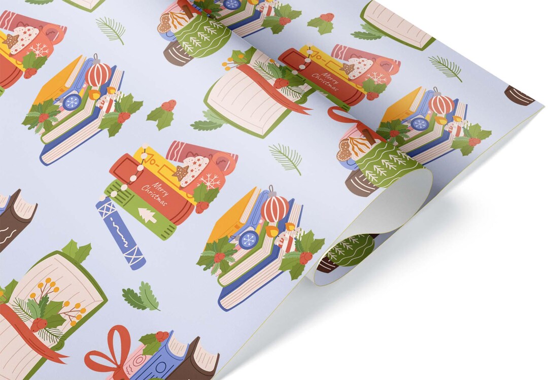 Retro Book Wrapping Paper, Christmas Reading Theme, Reading Lovers Gift ...