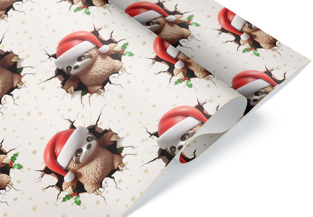 Cute Sloth Wrapping Paper, 3D Santa Sloth Gift Wrap, for Zoo Animal ...