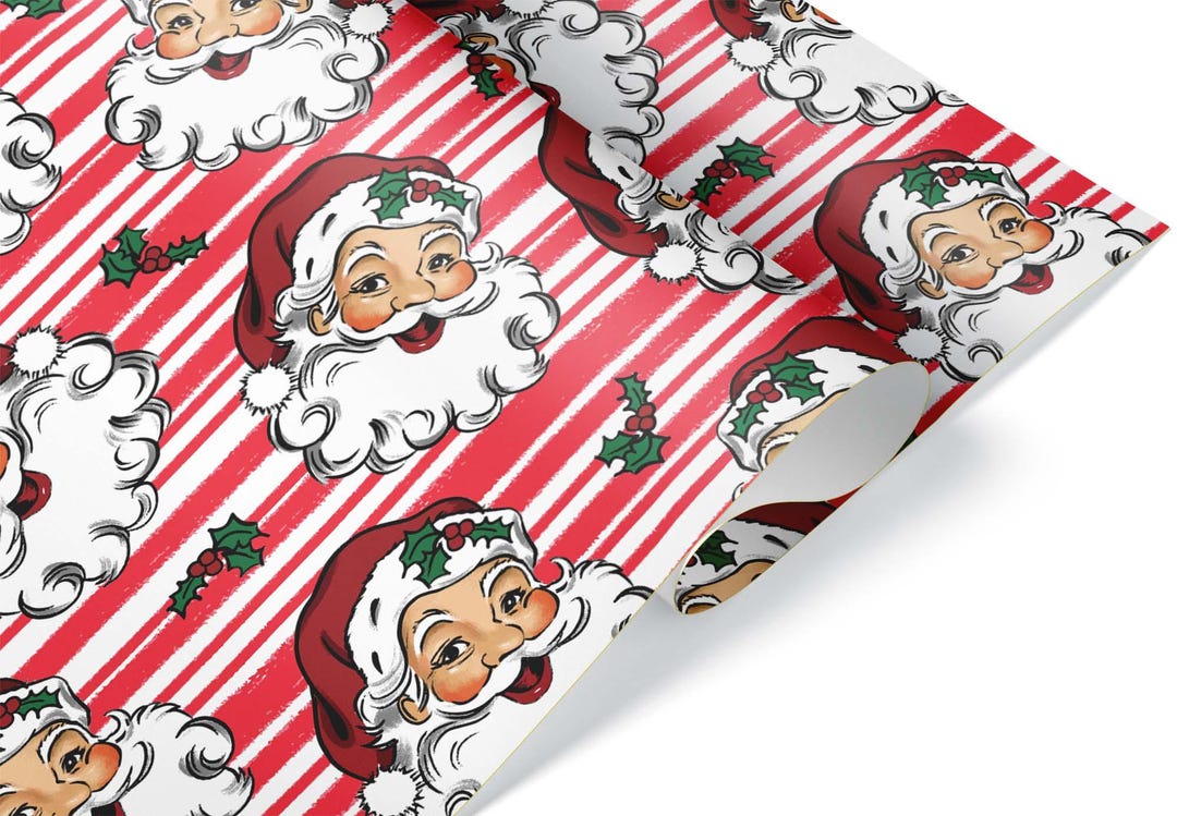 Red and White Stripped Christmas Wrapping Paper, Santa Claus Gift Wrap ...