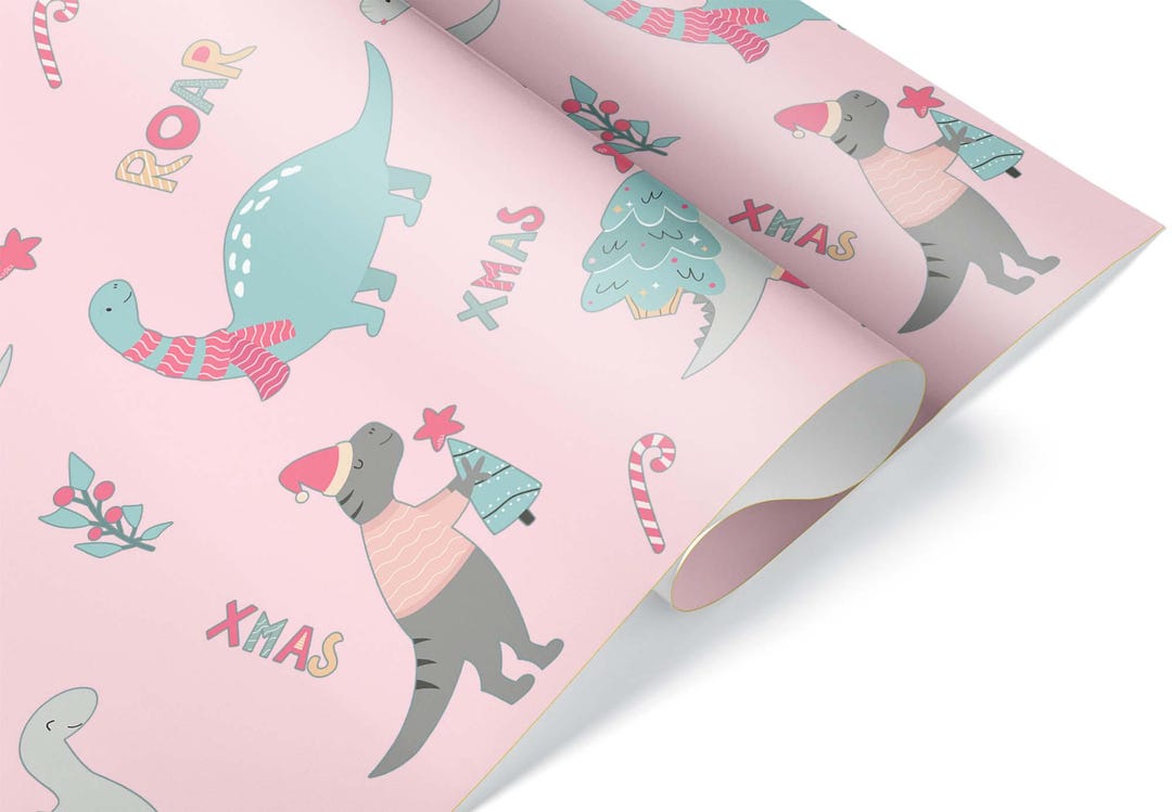 Pink T-rex Tyrannosaurus Rex Girl Dinosaur Wrapping Paper Sheet Gift ...
