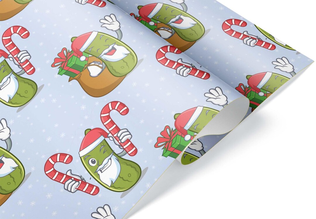 Cartoon Pickle Gift Wrap, Candy Cane Santa Pickle Decor, Christmas Xmas ...