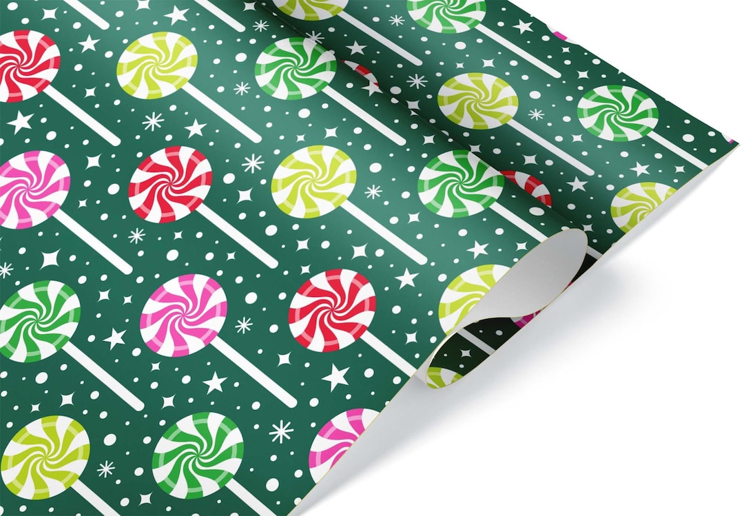 Fun Peppermint Lollipop Gift Wrap, Cute Candy Wrapping Paper, Children ...