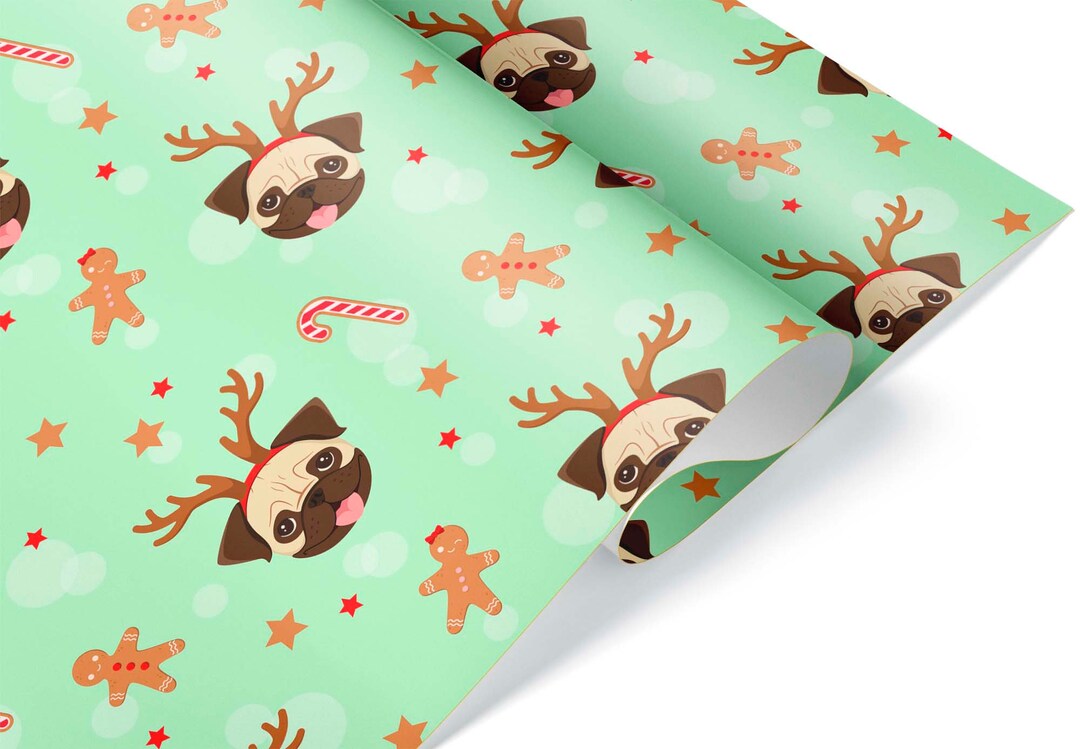 Cute Pug Gift Wrap Dog Lover Wrapping Paper Roll Sheet Christmas ...