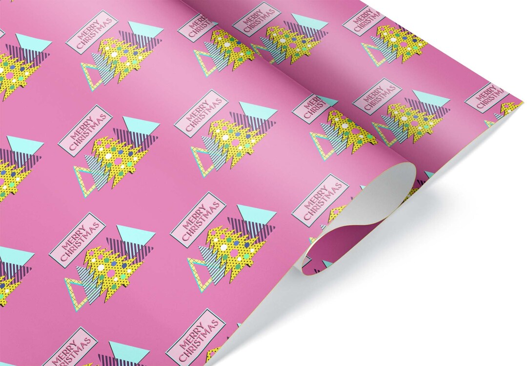 Pretty in Pink Retro 80s and 90s Xmas Thick Wrapping Paper, Geometric ...