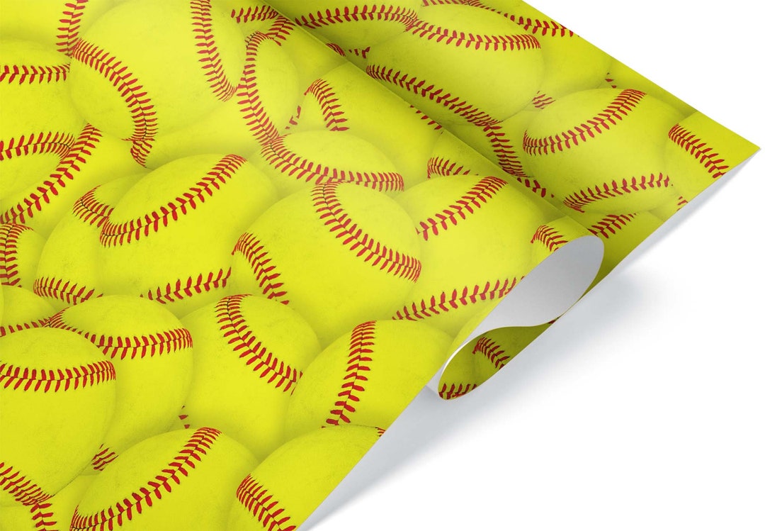 Yellow Baseball/softball Gift Wrap, Thick Wrapping Paper, Sports Theme ...