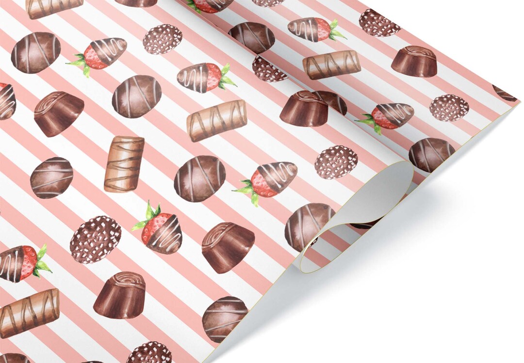 Chocolate Lovers Stripped Wrapping Paper Roll Gift Wrap Vintage Sweet ...
