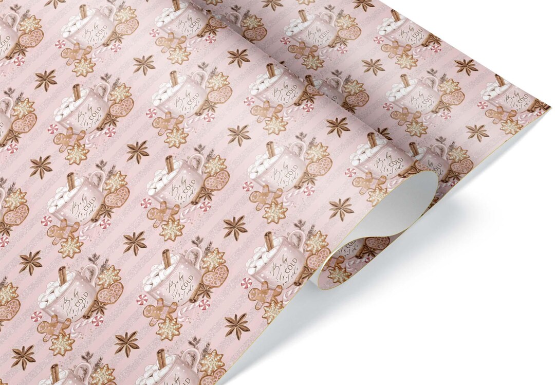 Sweet Hot Cocoa Christmas Wrapping Paper, Gingerbread Man Xmas Gift ...