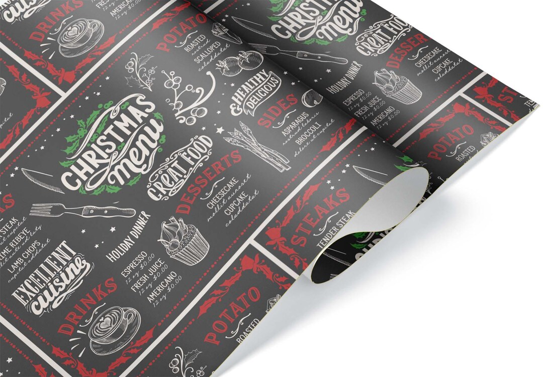 Christmas Menu Thick Luxury Wrapping Paper, BBQ Steak Barbeque Lover ...