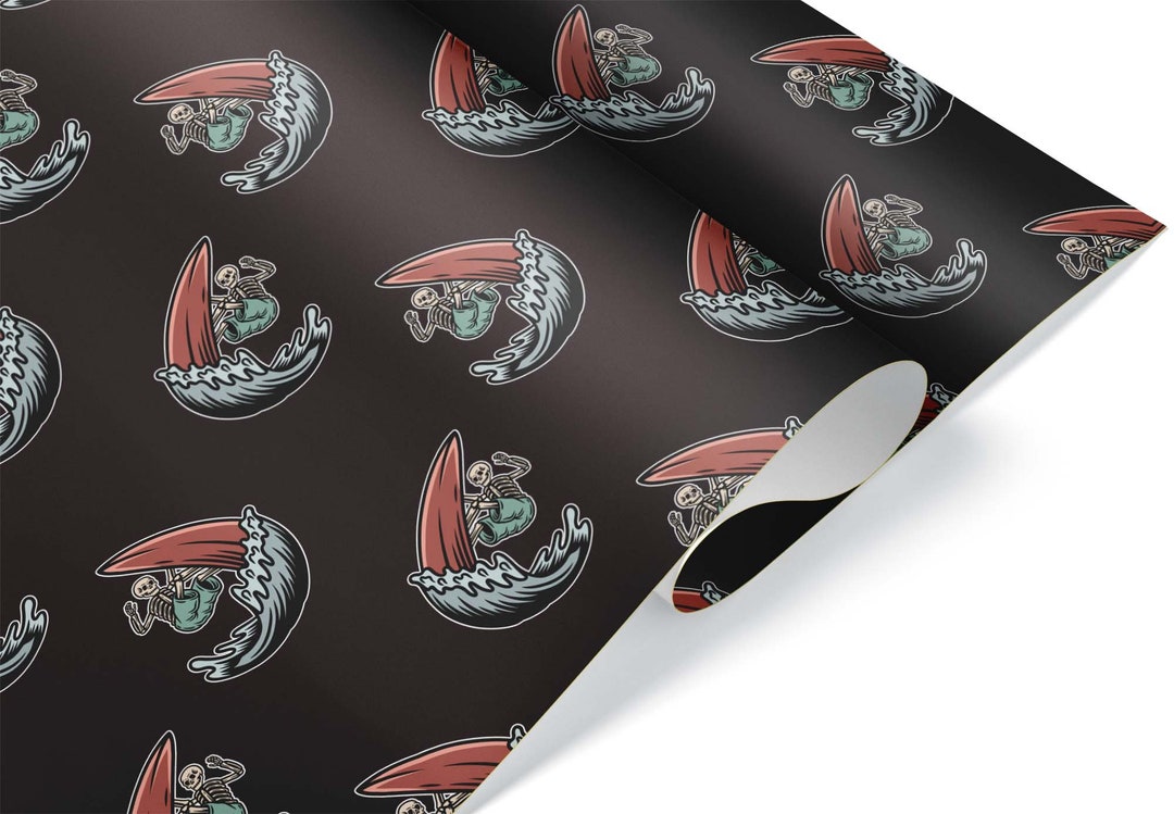 Gothic Skeleton Surfer Thick Gift Wrap, Gothic Themed Wrapping Paper ...
