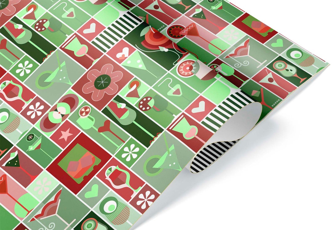 Cute Retro Cocktails Gift Wrap, Booze Christmas Wrapping Paper, Alcohol ...