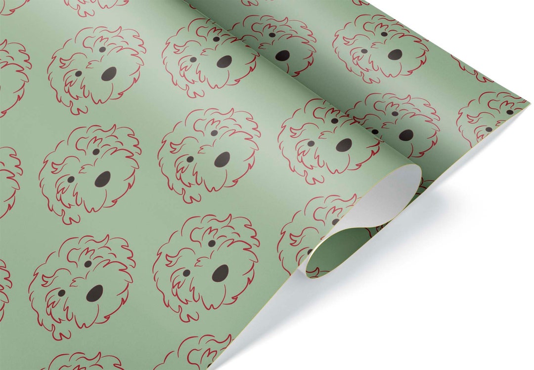 Cute Green & Red Goldendoodle Gift Wrap Puppy Wrapping Paper Golden ...