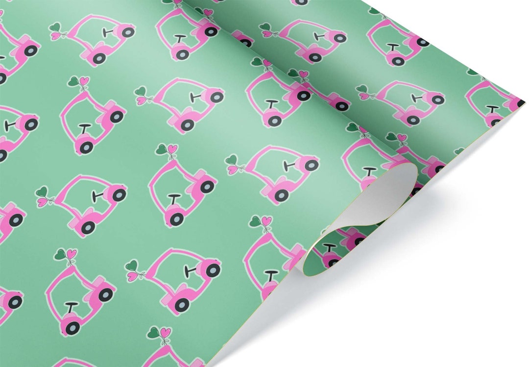Cute Pink Golf Cart Gift Wrap, Thick Wrapping Paper, Mother's Day Mom ...