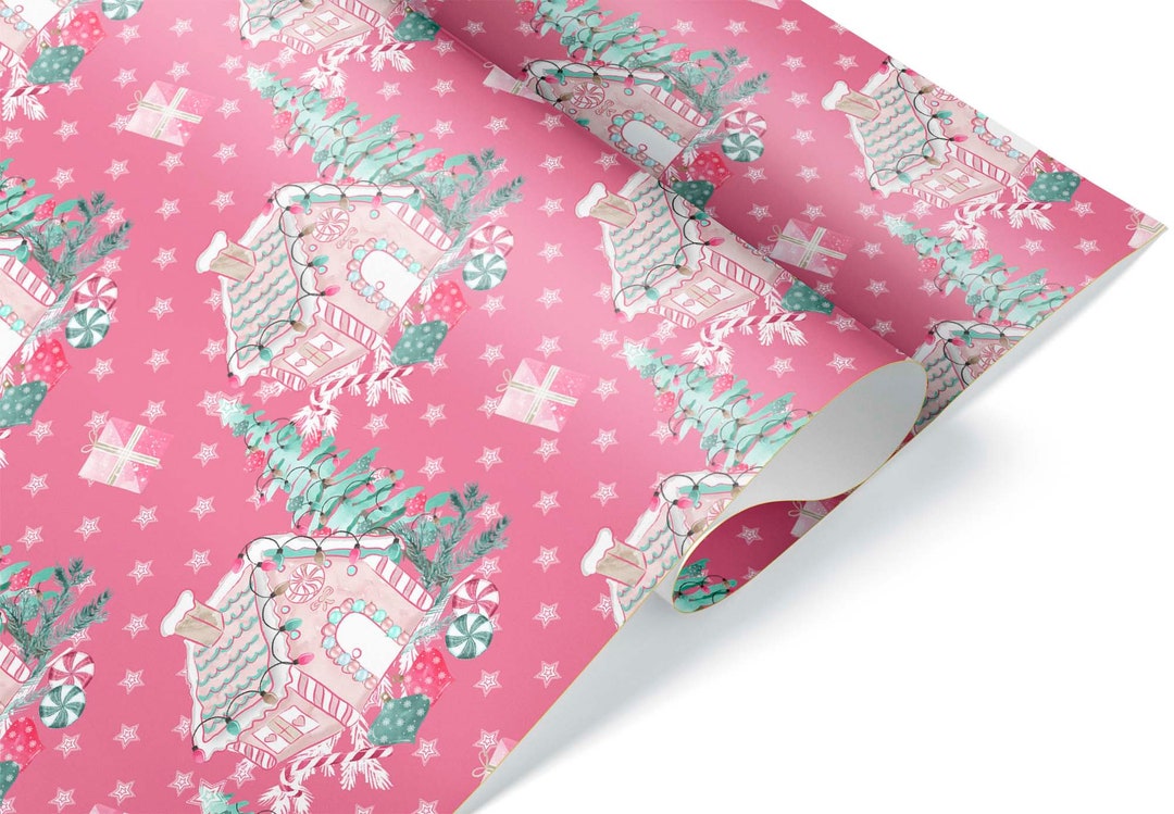 Cute Dark Pink Christmas Wrapping Paper Thick Gift Wrap Peppermint ...