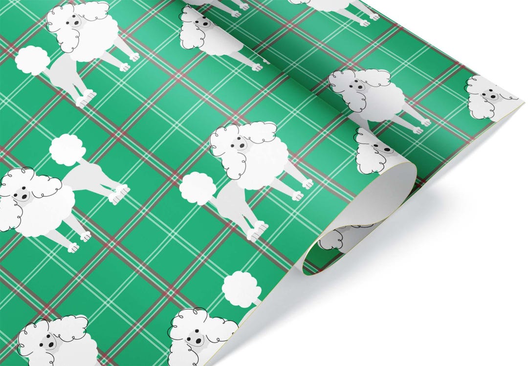 Plaid White Poodle Thick Wrapping Paper, Doodle Lover Goldendoodle ...