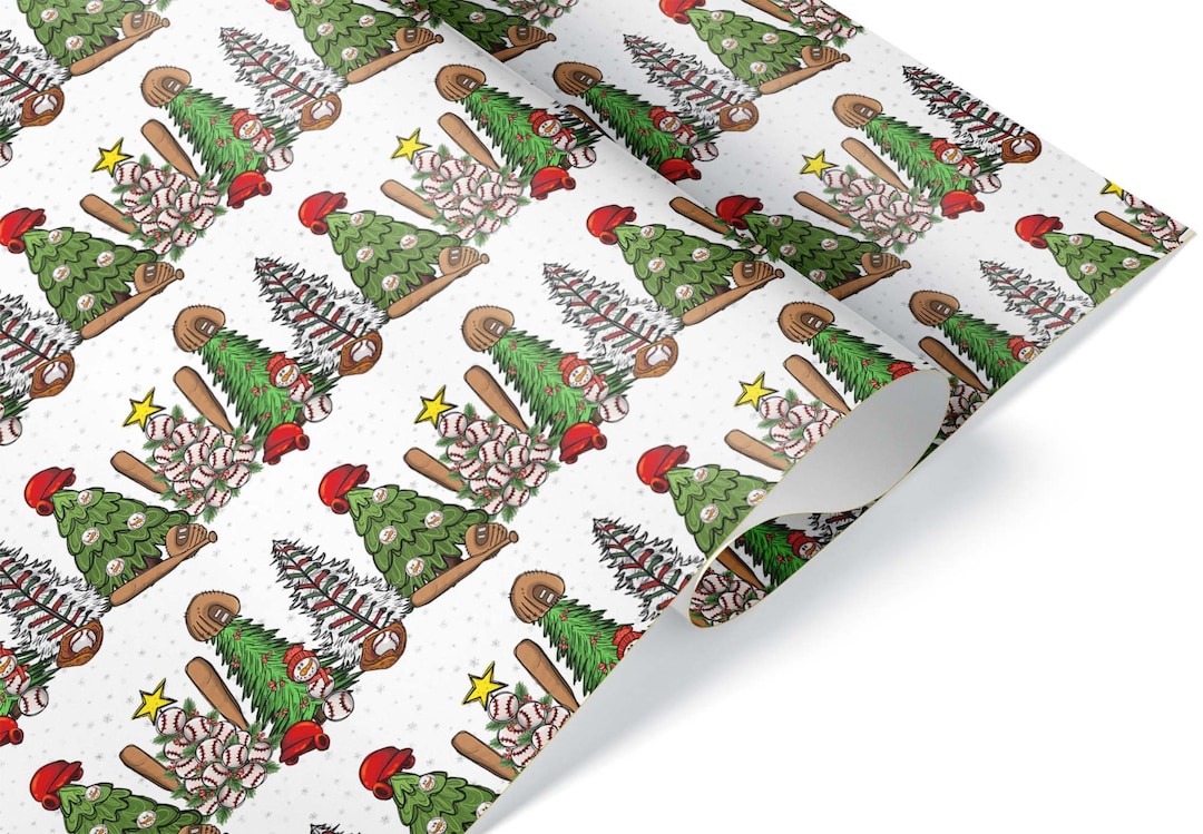 Baseball Christmas Tree Wrapping Paper, Christmas Holiday Gift Wrap ...