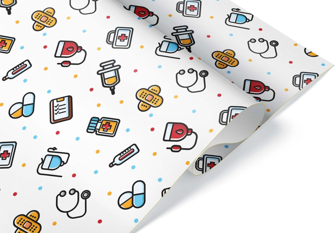 Cute Medical Icon Gift Wrap, Thick Wrapping Paper, Pharmacist Present ...