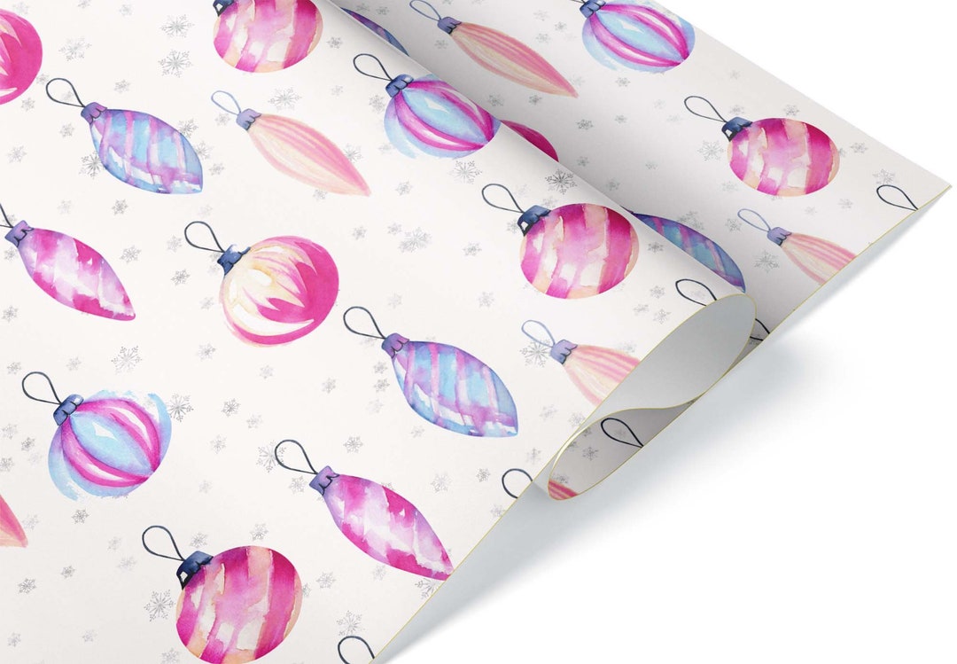 Classic Pastel Christmas Ornament Thick Wrapping Paper, Winter Holiday ...