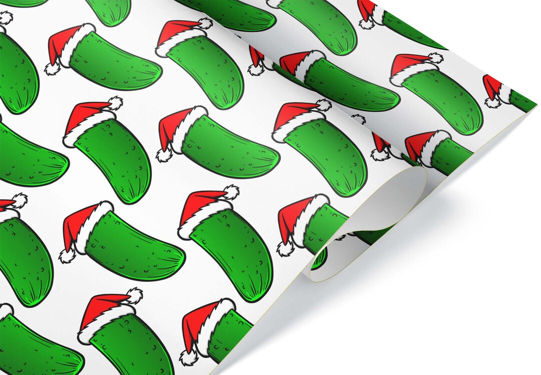 Funny Waving Pickle Thick Gift Wrap, Christmas Food Theme Wrapping ...