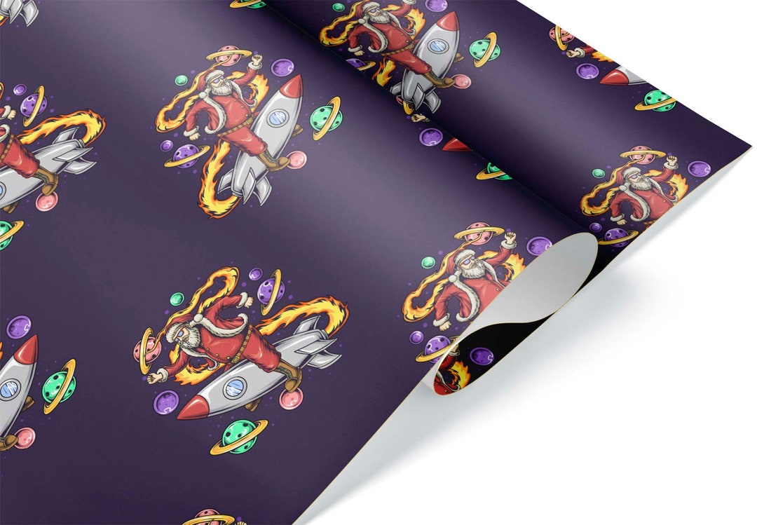 Funny Santa Rocket Gift Wrap Galaxy Christmas Wrapping Paper Outer ...