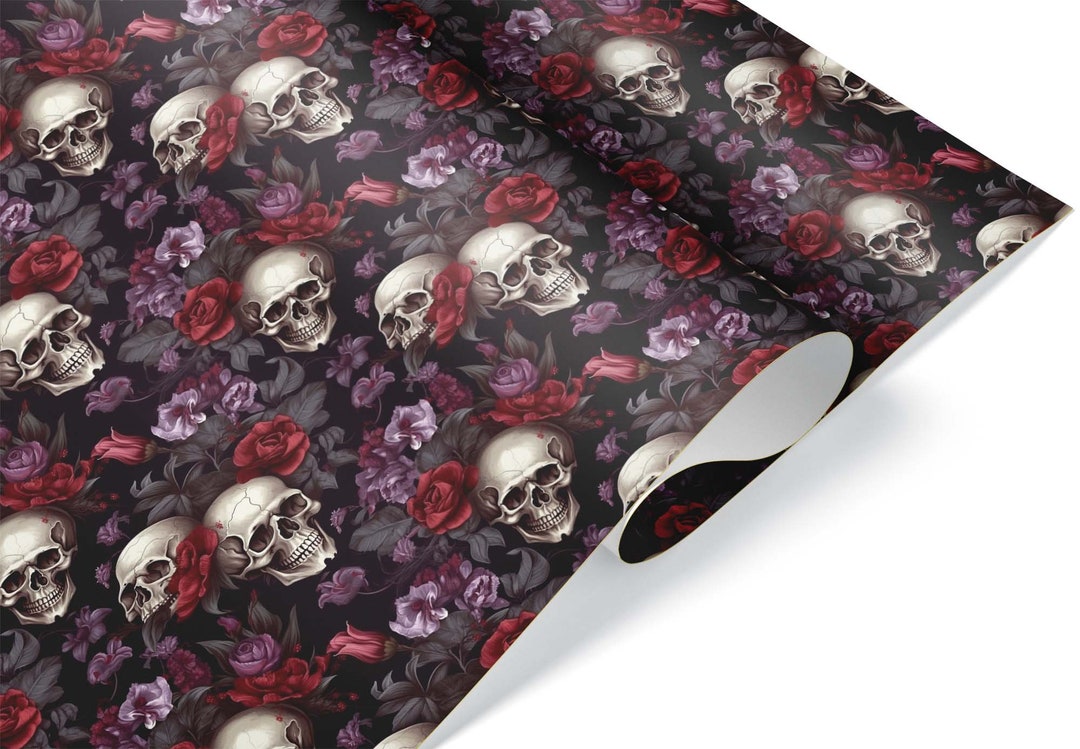 Beautiful Floral Skull Gift Wrap, Thick Wrapping Paper, Flower Bones ...