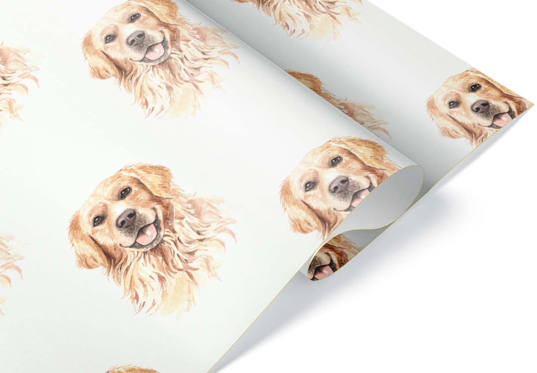 Cute Golden Retriever Wrapping Paper Watercolor Premium Gift Wrap ...