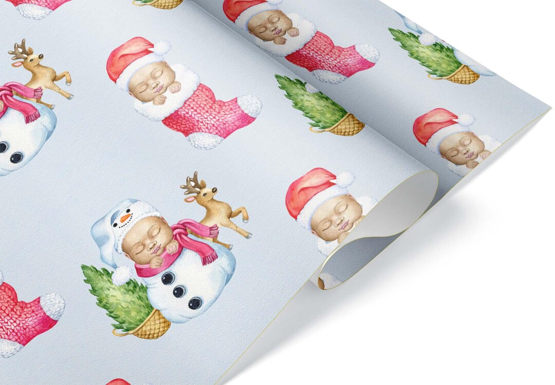 Cute African American Baby Christmas Wrapping Paper, Snowman Winter ...