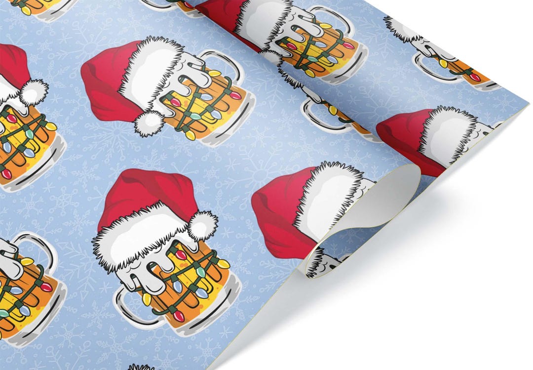 Fun Beer Mug in Christmas Lights Wrapping Paper, Colorful Beer Themed ...