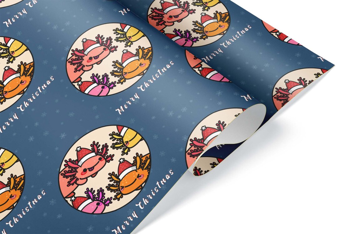 Cartoon Axolotl Wrapping Paper, Merry Christmas Thick Gift Wrap, Animal ...