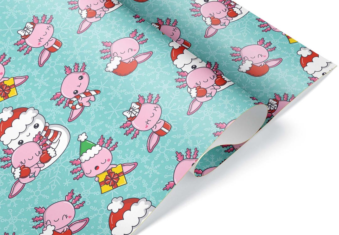 Cute Kawaii Wrapping Paper, Baby Axolotl Gift Wrap, for Christmas Xmas ...