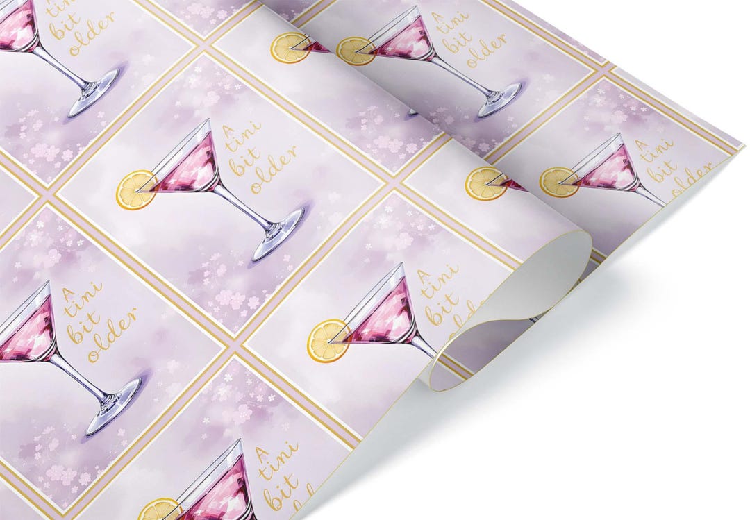 Cute Birthday Wrapping Paper, Pastel Martini Gift Wrap, for Her Friend ...