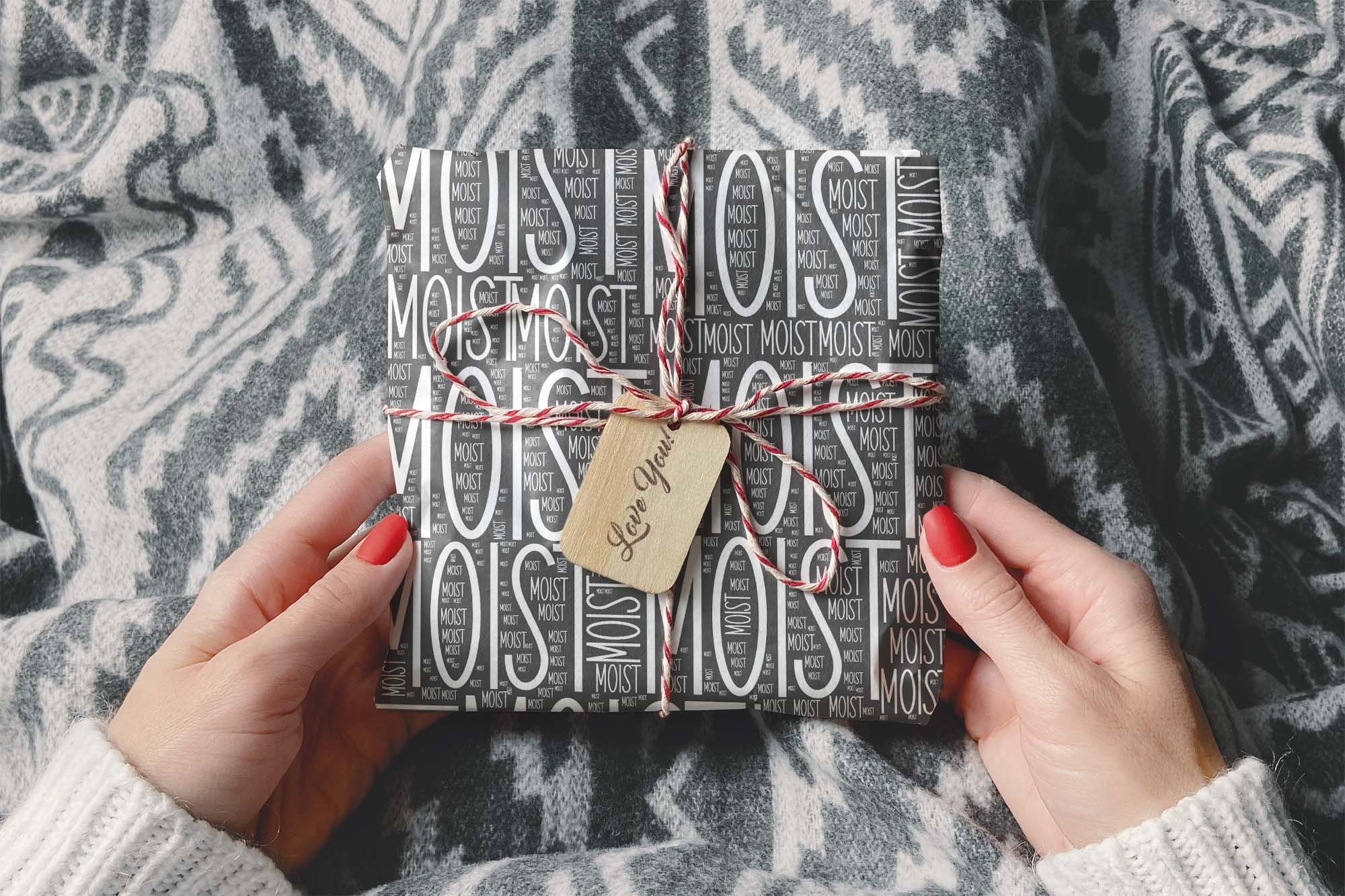 Funny Moist Word Gift Wrap Annoying Christmas Wrapping Paper Joke Gag ...