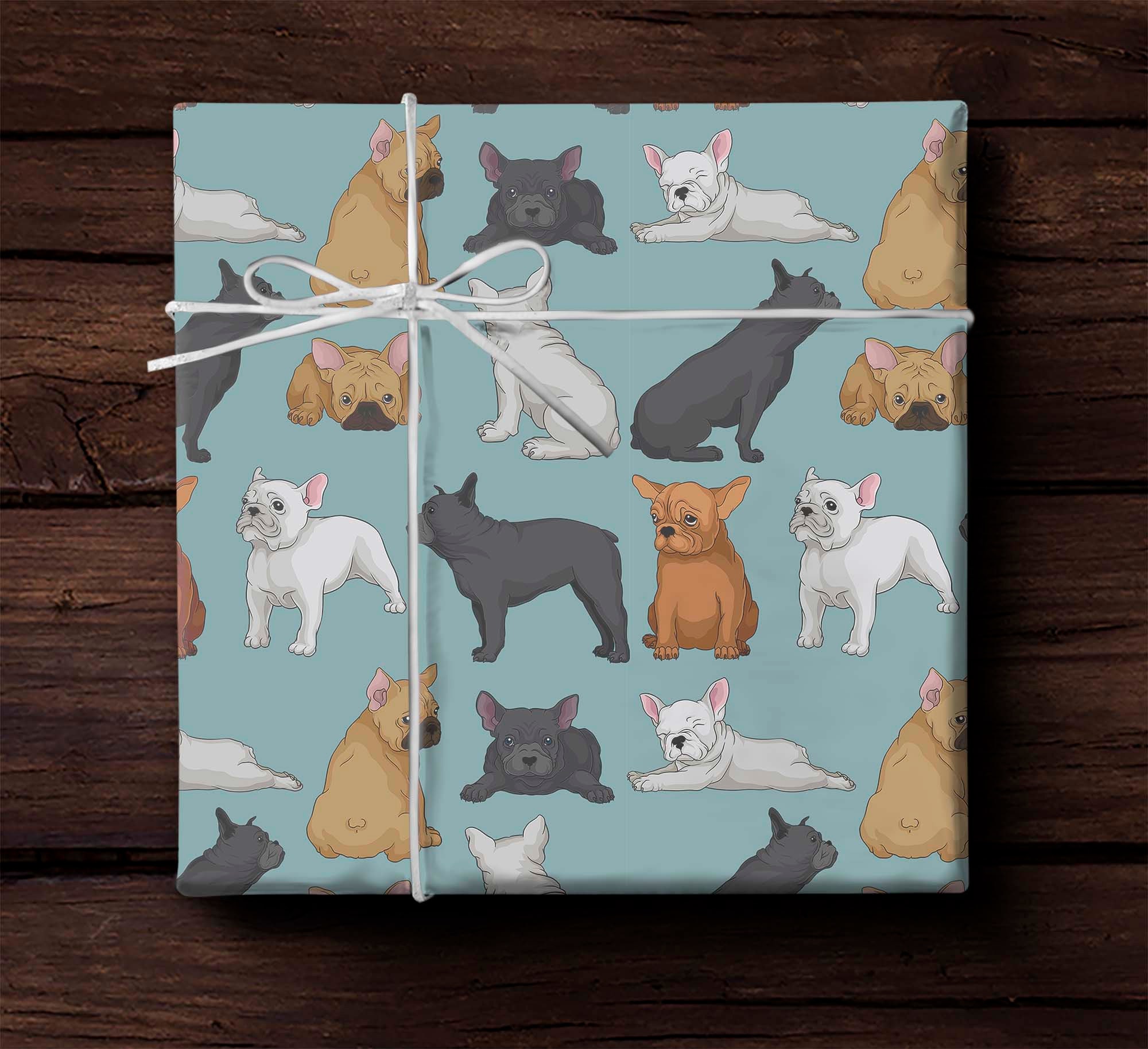 Frenchie French Bulldog Wrapping Paper Roll Blue Gift Wrap | Etsy