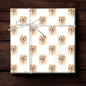 Cute Golden Retriever Wrapping Paper Watercolor Premium Gift Wrap ...